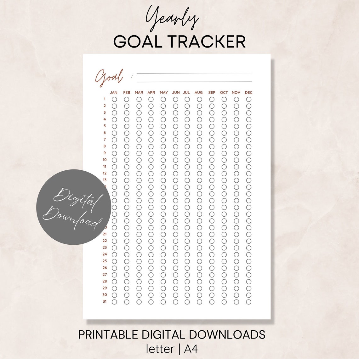 Goal Tracker, Printable Habit Tracker, Yearly Planner - Etsy