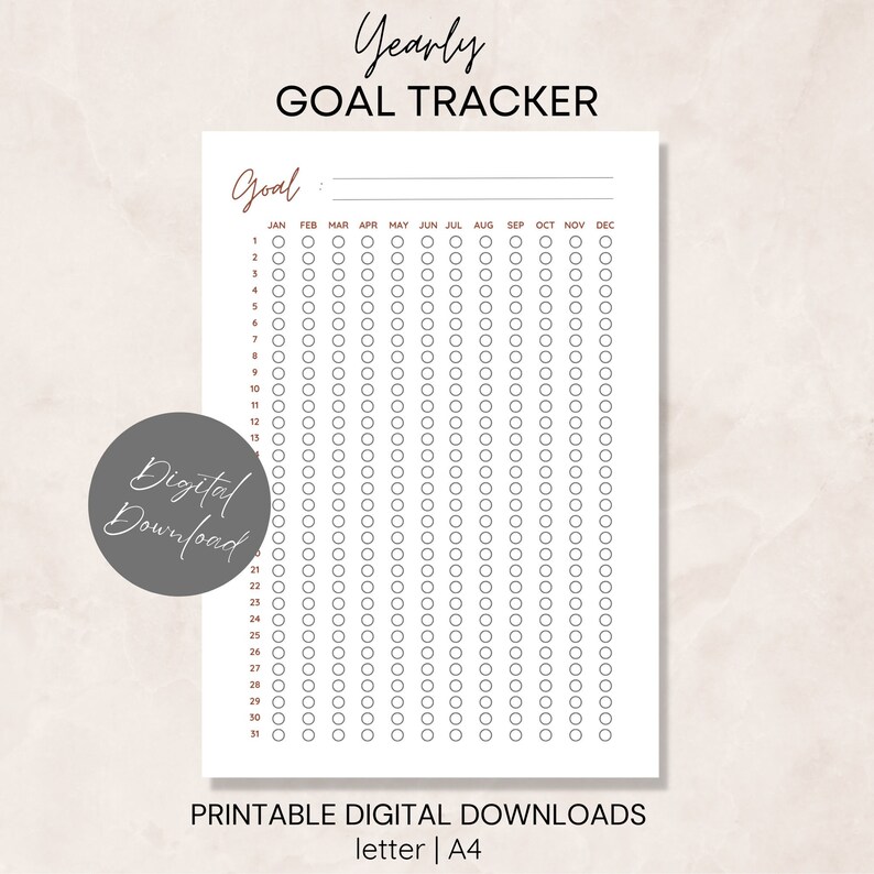 Goal Tracker, Printable Habit Tracker, Yearly Planner - Etsy