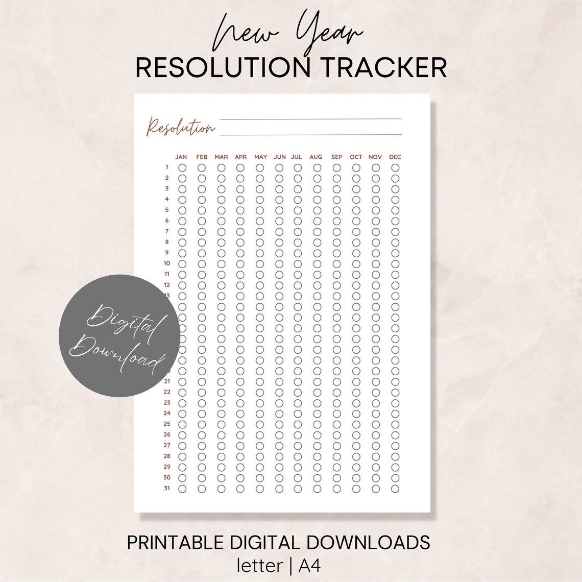 Resolution Tracker, Printable Annual Goal Tracker, Yearly Planner - Etsy