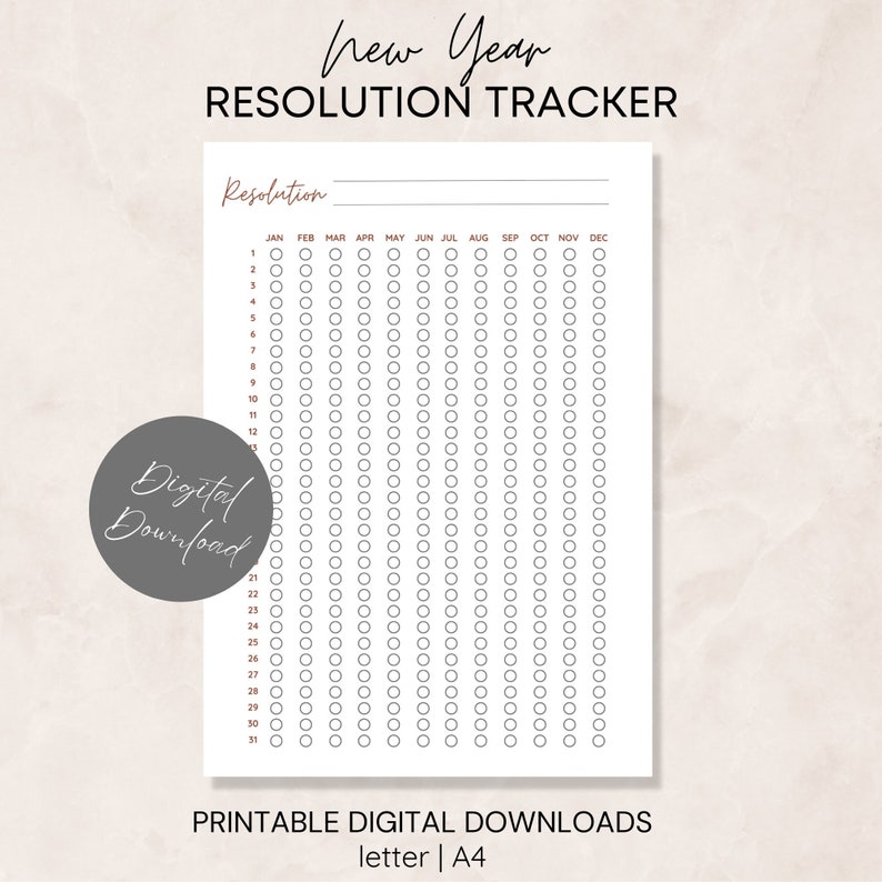 Resolution Tracker, Printable Annual Goal Tracker, Yearly Planner - Etsy