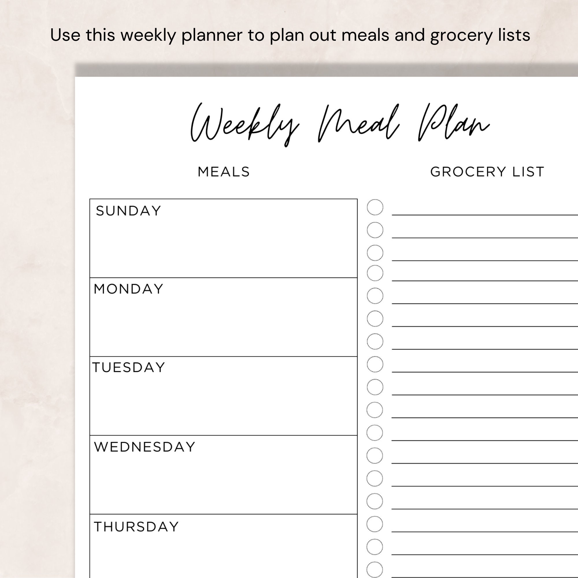 Weekly Meal Planner and Grocery List, Printable Meal Plan - Etsy