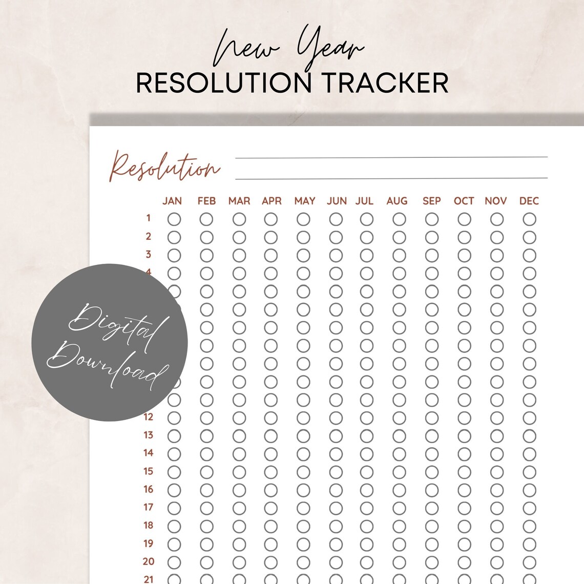 Resolution Tracker, Printable Annual Goal Tracker, Yearly Planner - Etsy