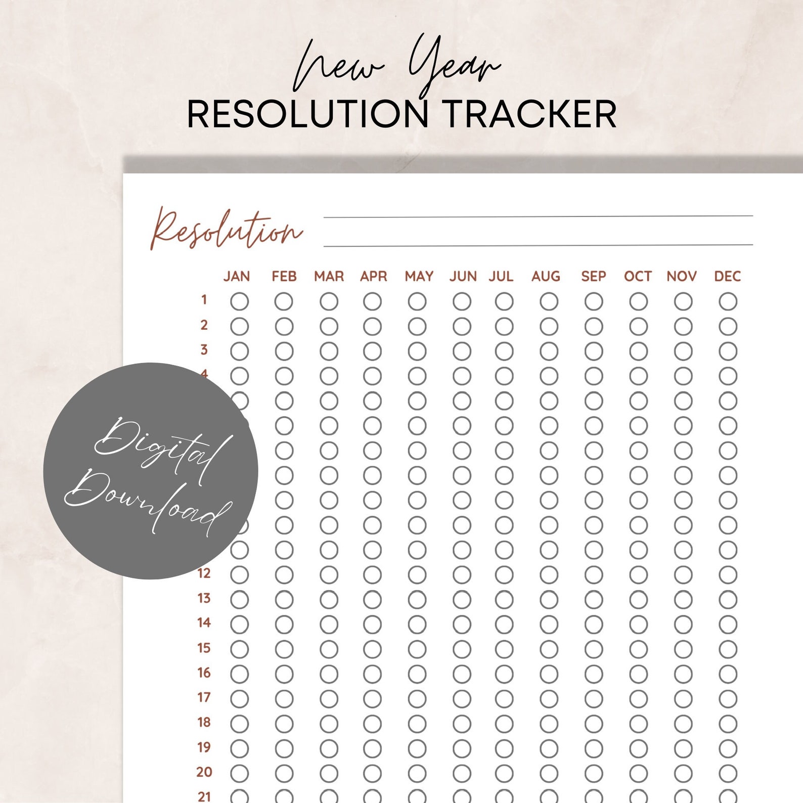 Resolution Tracker, Printable Annual Goal Tracker, Yearly Planner - Etsy