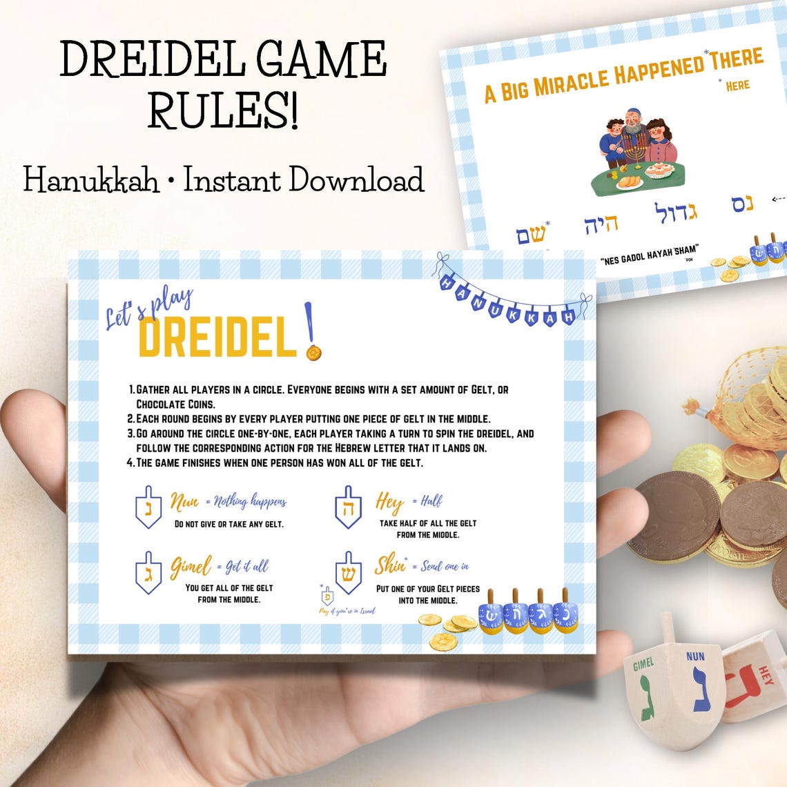 Dreidel Game Rules Printable, Instant Download PDF, Hanukkah Family Game Night, Classroom Gift ...