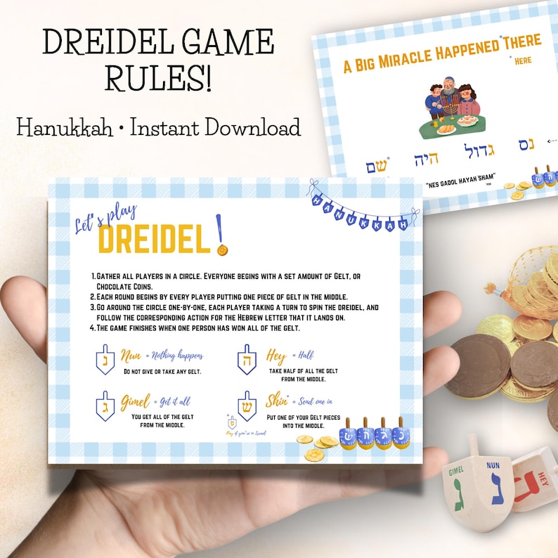 Dreidel Game Rules Printable, Instant Download PDF, Hanukkah Family ...