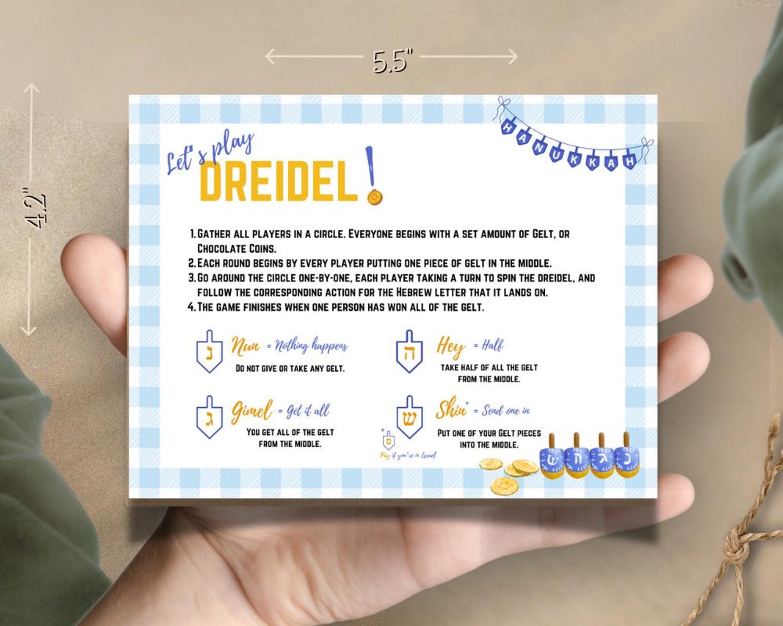 Dreidel Game Rules Printable, Instant Download PDF, Hanukkah Family ...
