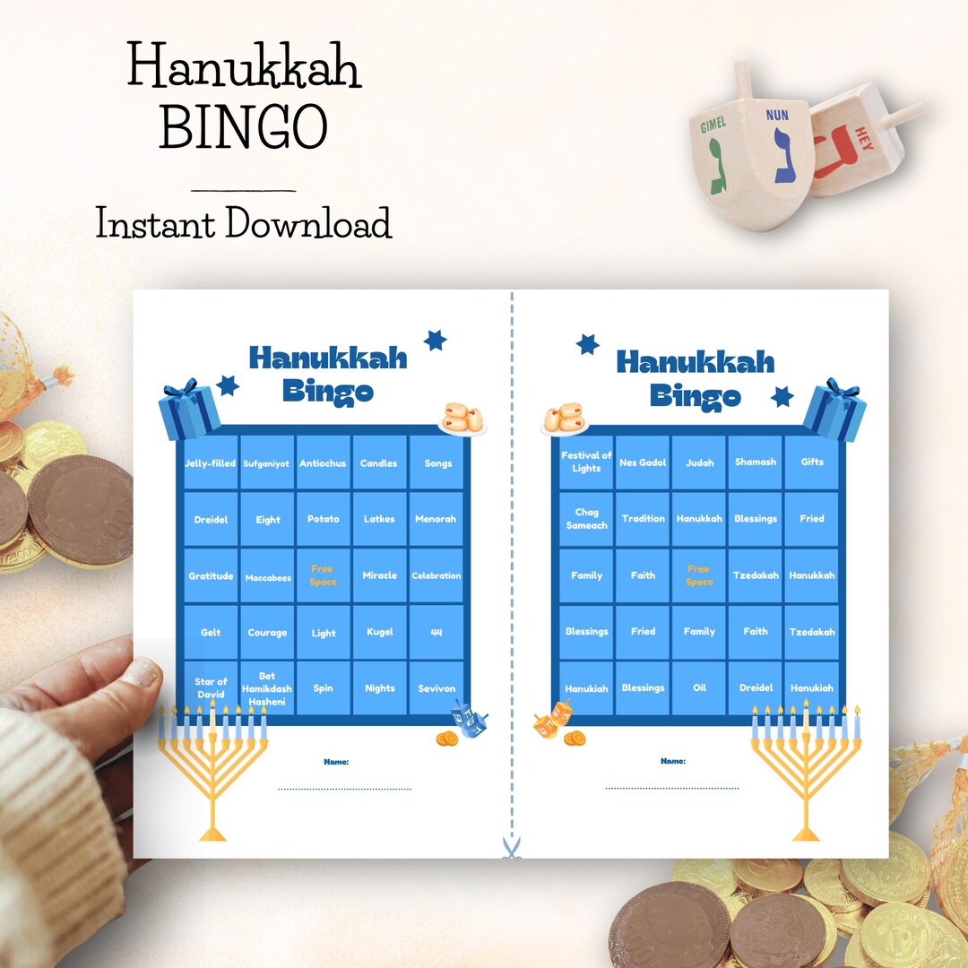 Hanukkah Bingo Game, 16 Cards, Family Holiday Party (printable PDF) - Etsy
