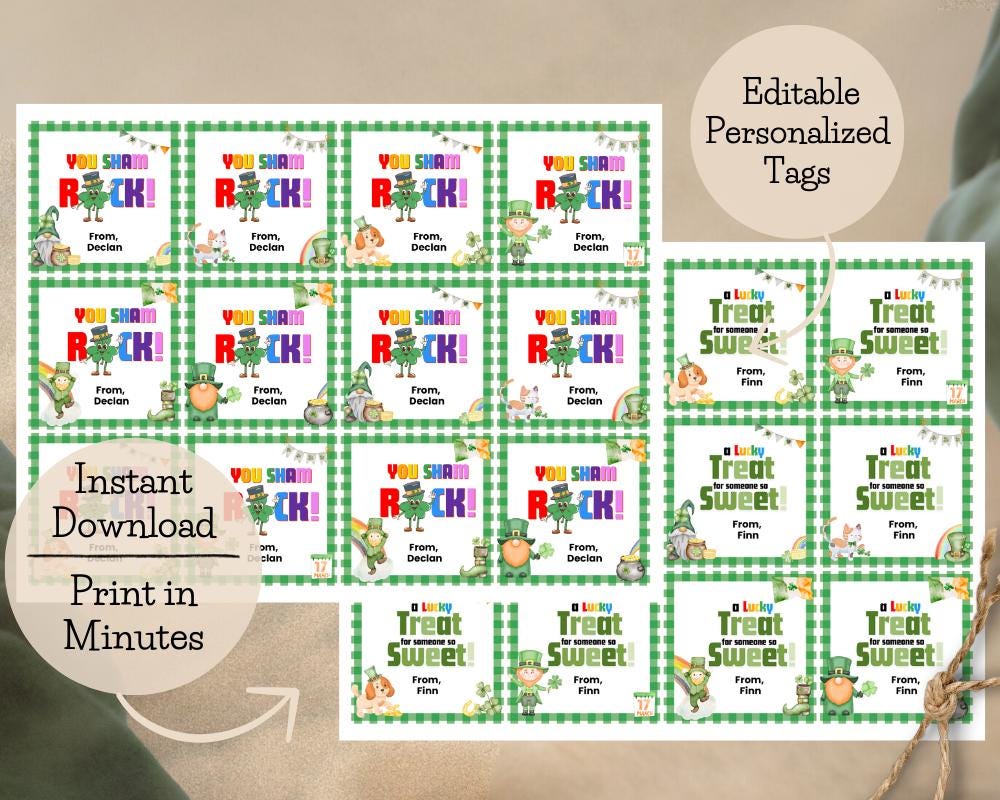 St. Patrick's Day Gift Tags – Personalized Treat Bag Tags (digital ...