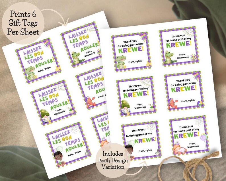 Editable Mardi Gras Gift Tags – Party Favor Treat Bag Designs (digital ...
