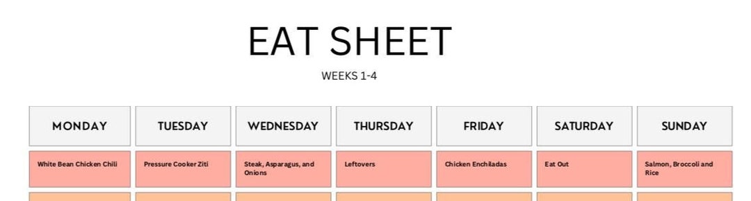 1 Month of Dinners Meal Planned "eat Sheet" - Etsy