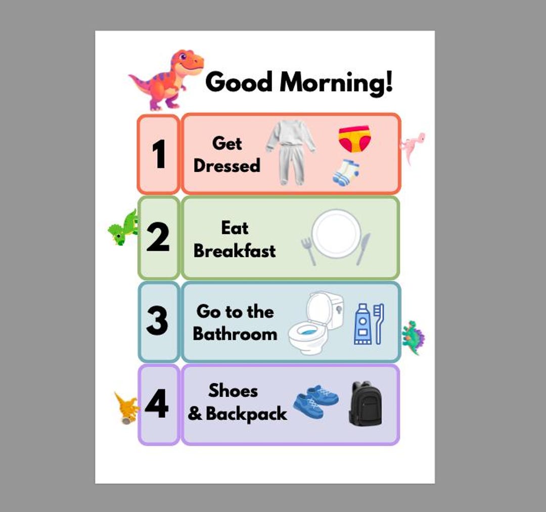 Dinosaur Themed Morning Routine Chart Printable – Visual Schedule for ...