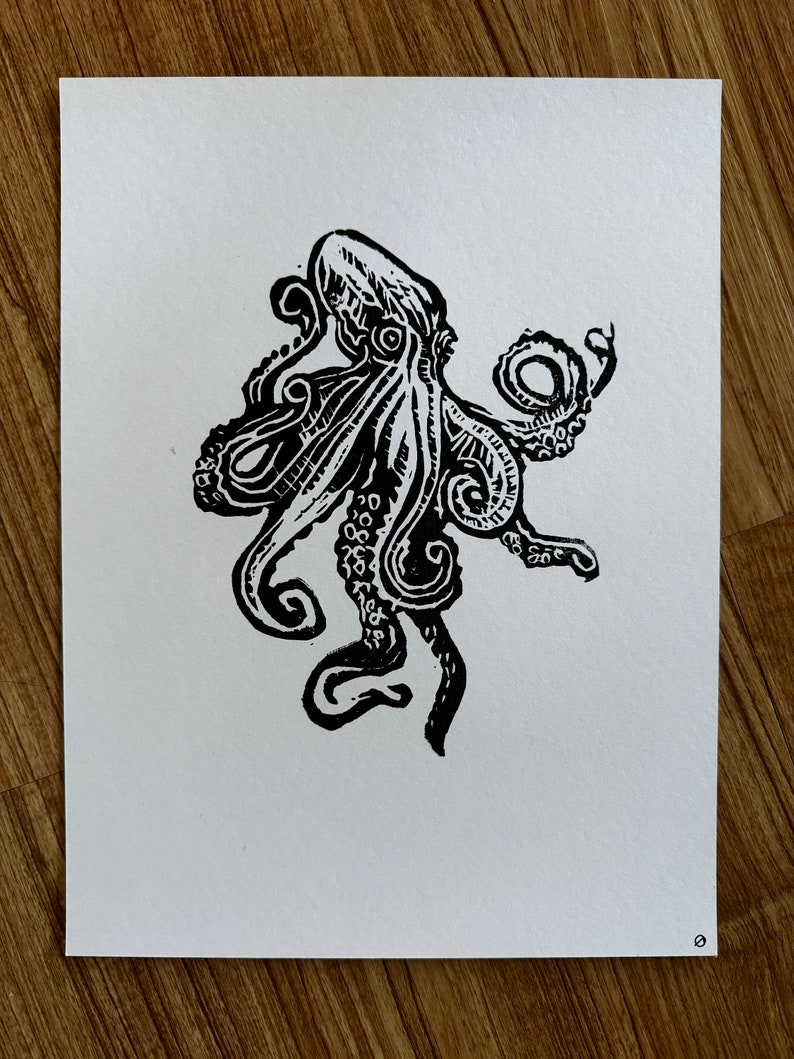Octopus Linocut Print - Etsy