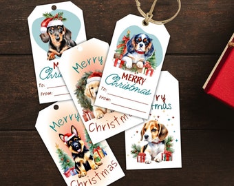Dog Christmas Gift Tags, Printable Christmas Gift Tags, Holiday Favor ...