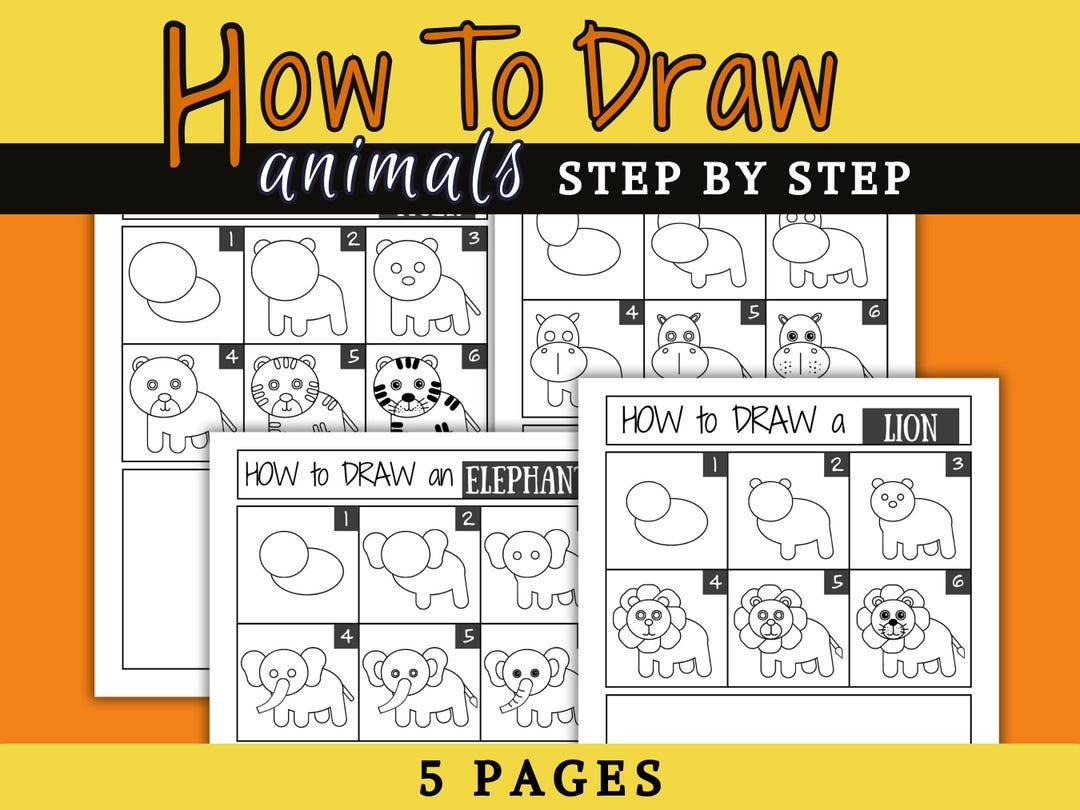 How to Draw Animals Tutorial for Kids. Step by Step Drawing Worksheets ...