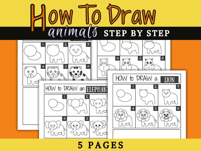 How to Draw Animals Tutorial for Kids. Step by Step Drawing Worksheets ...
