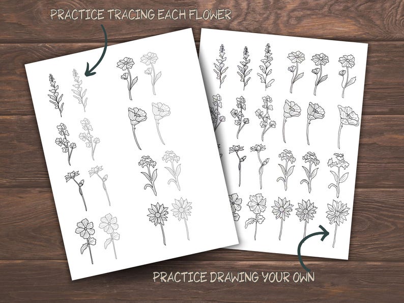 How to Draw Flowers, Practice Tracing and Drawing Flowers - Etsy