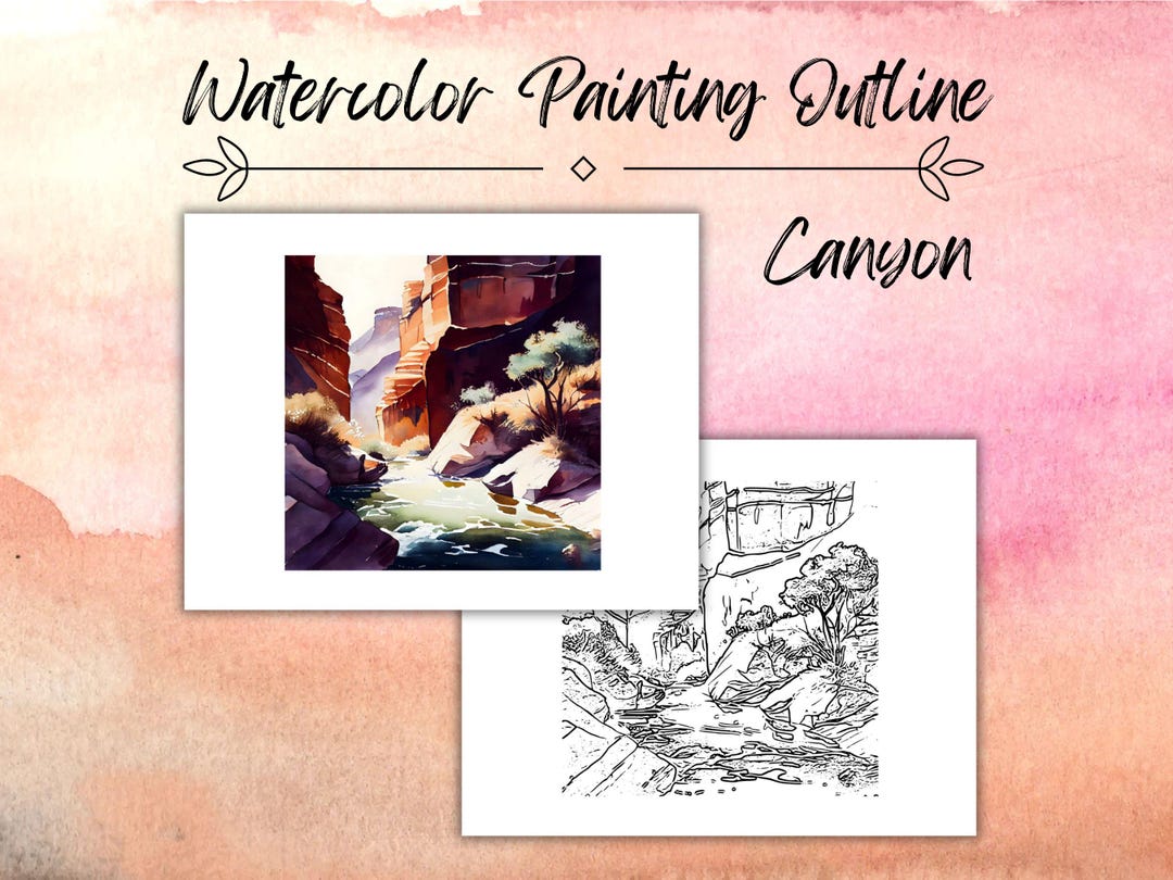 Canyon Outline Drawing, Template for Painting or Coloring, Digital ...