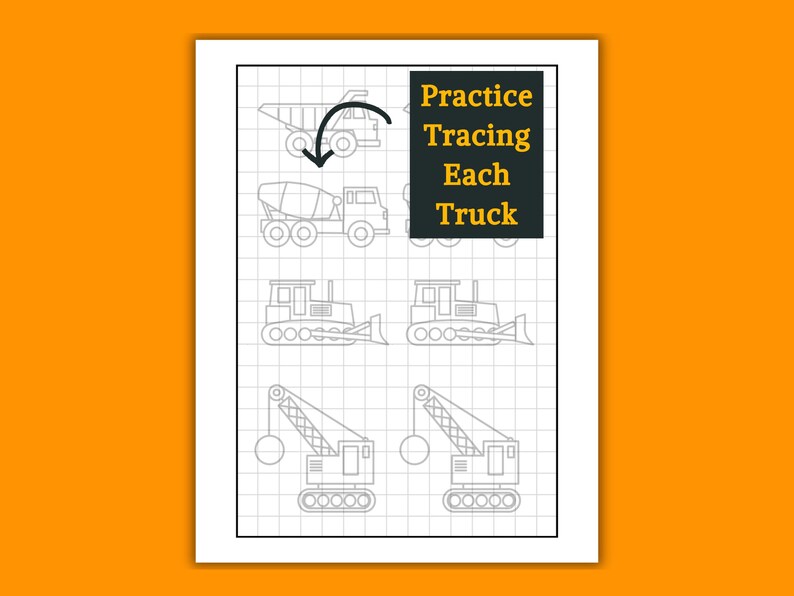 How to Draw Construction Trucks Worksheets. Step by Step Kids Drawing ...