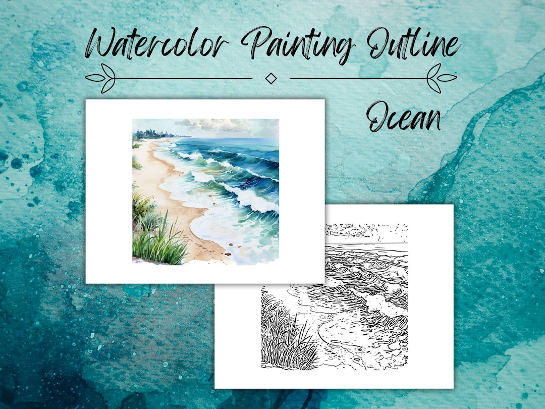 Ocean Outline Drawing, Template for Painting or Coloring, Digital ...