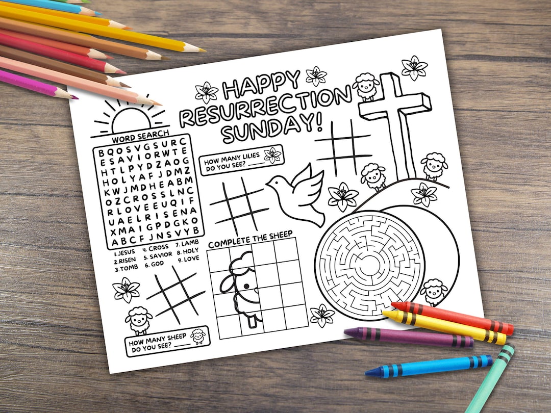 Easter Story Activity Placemat, Sunday School Resurrection Coloring ...