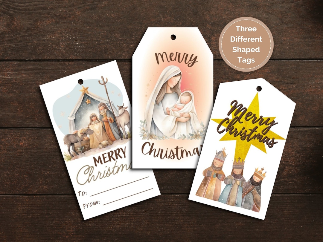 Merry Christmas Nativity Printable Gift Tag, Baby Jesus and Manger ...