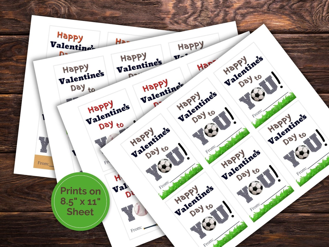 Printable Kids Sports Valentine's Day Cards, Classroom Valentine ...