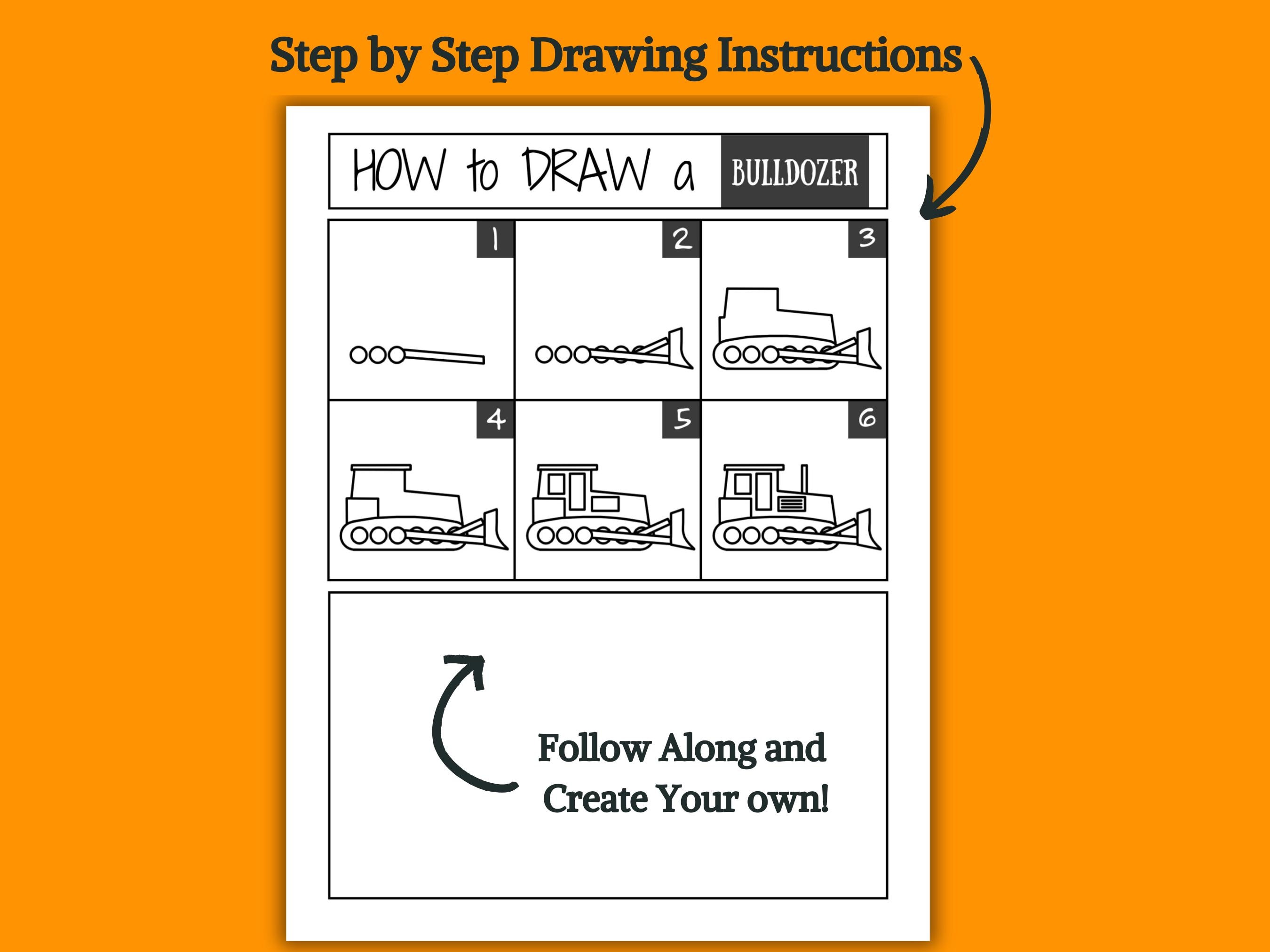 How to Draw Construction Trucks Worksheets. Step by Step Kids Drawing ...