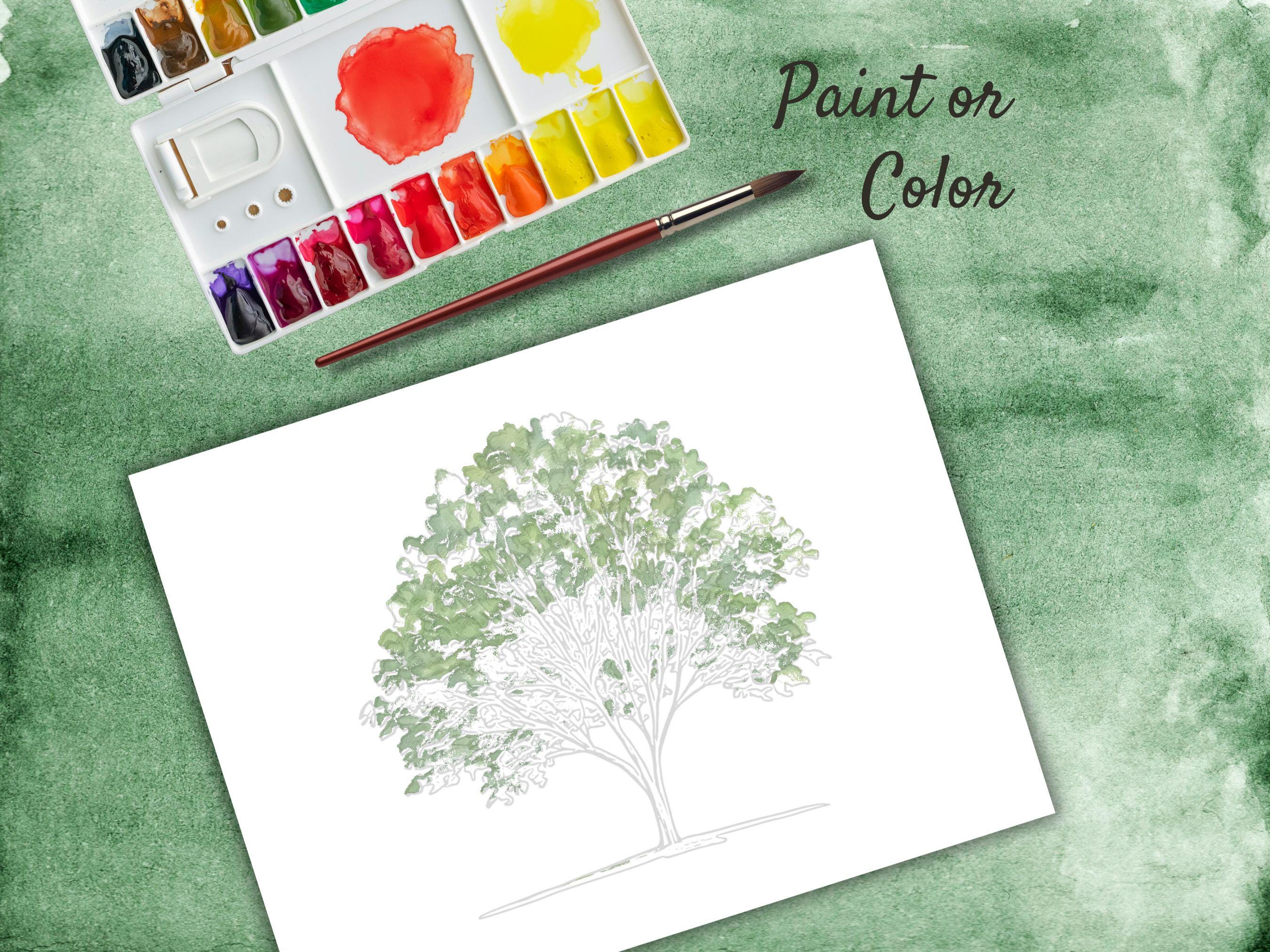 Tree Outline Drawing, Template for Painting or Coloring, Digital ...