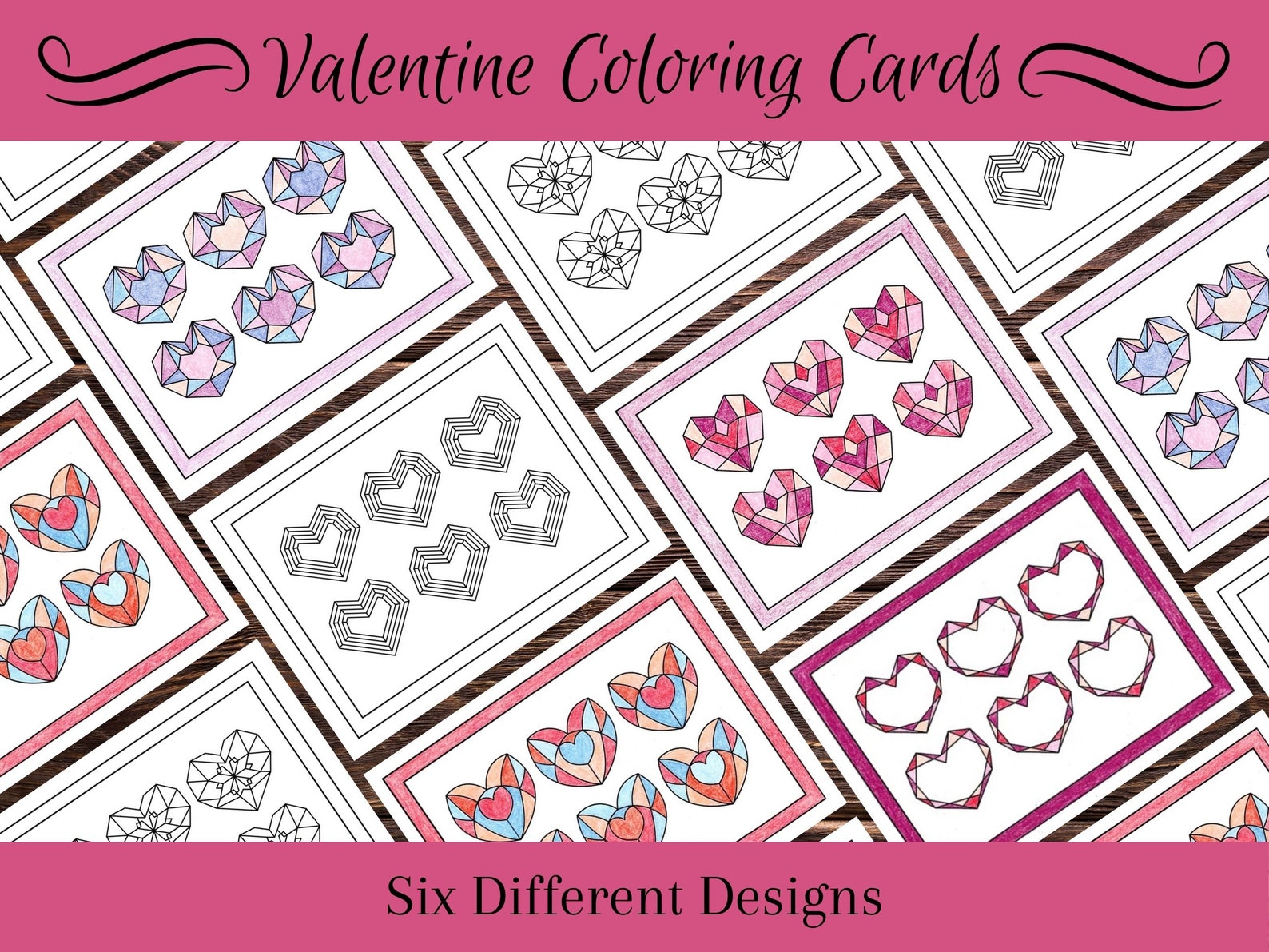 Valentine's Day Coloring Card Printable Bundle, Color Your Own Gem ...