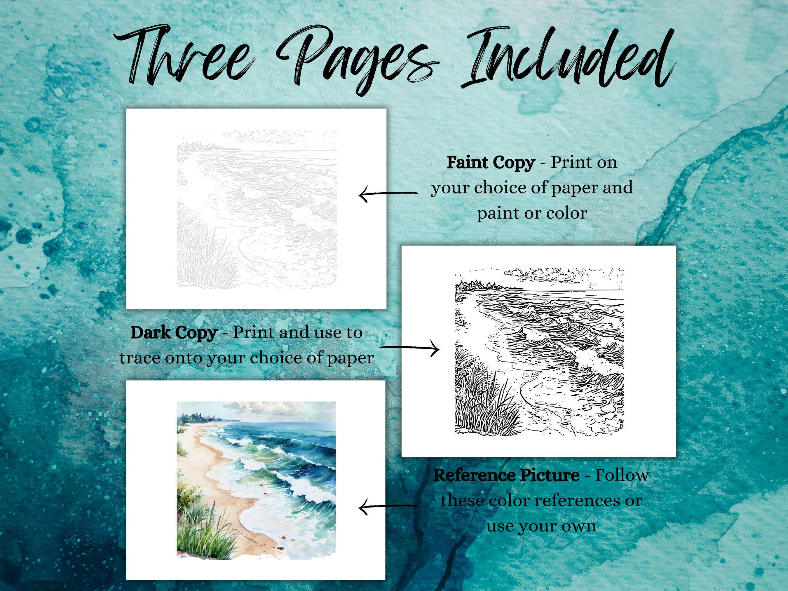 Ocean Outline Drawing, Template for Painting or Coloring, Digital ...