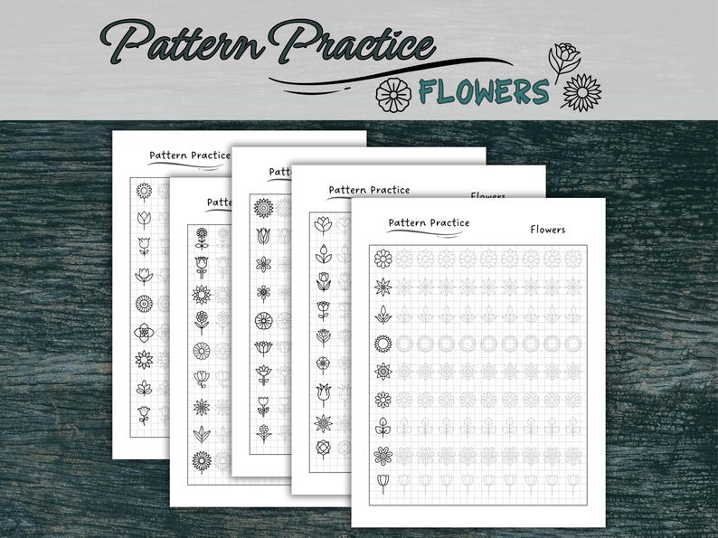 Floral Doodle Practice Sheets, Learn to Draw Flowers, Floral Templates ...