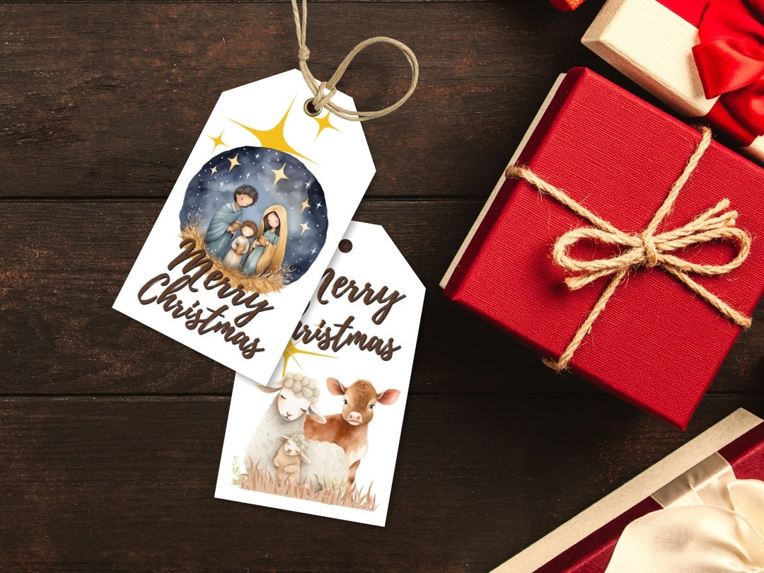 Merry Christmas Nativity Printable Gift Tags, Baby Jesus and Manger ...