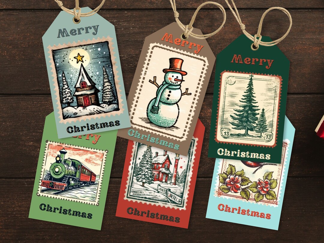 Printable Merry Christmas Vintage Postal Stamp Gift Tags - Etsy