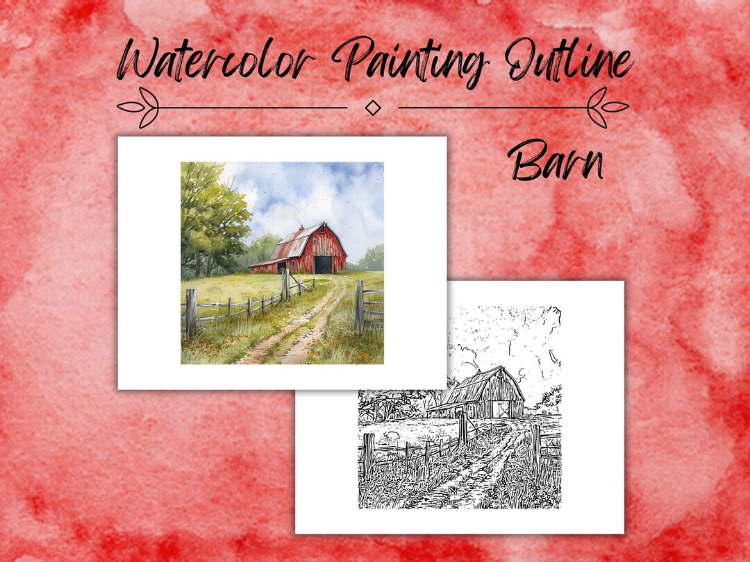 Barn Outline Drawing, Template for Painting or Coloring, Digital ...