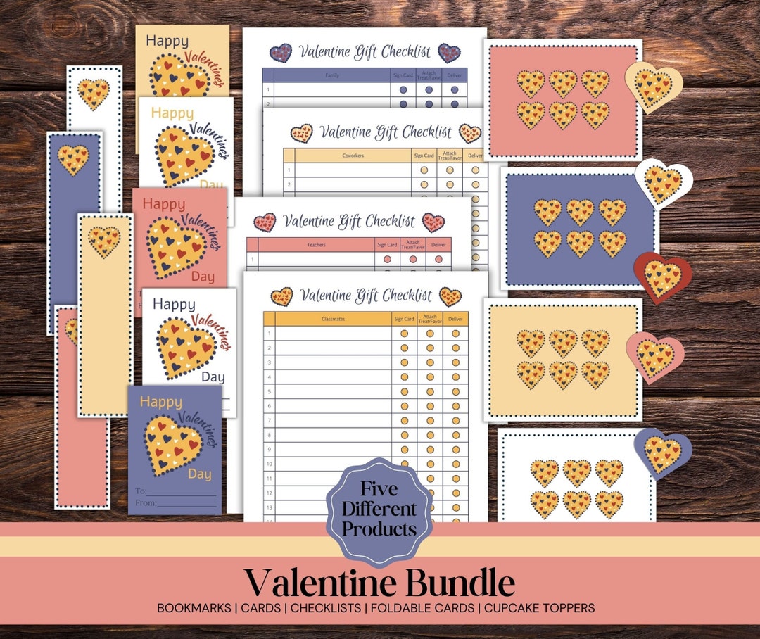 Printable Classroom Valentine Card Bundle, Valentine Gift Checklist ...