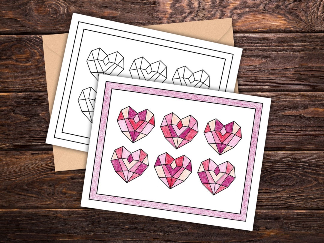 Valentine's Day Coloring Card Printable Bundle, Color Your Own Gem ...