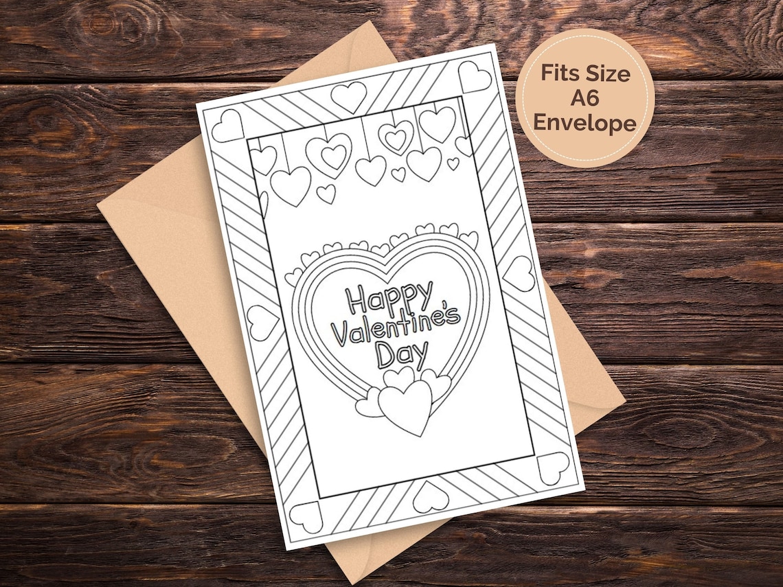 Valentine Coloring Card Printable for Kids, School Valentine Party ...