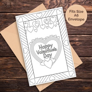 Valentine Coloring Card Printable for Kids, School Valentine Party ...