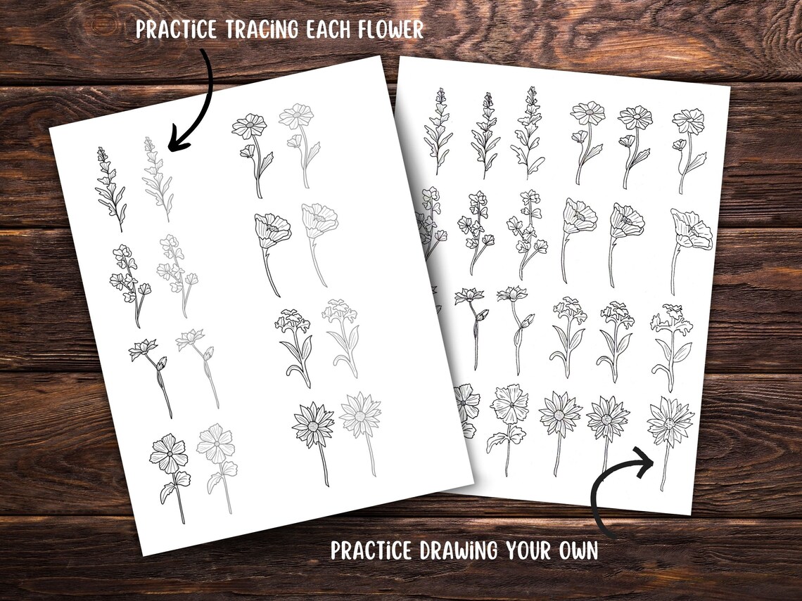 How to Draw Flowers, Practice Tracing and Drawing Flowers - Etsy