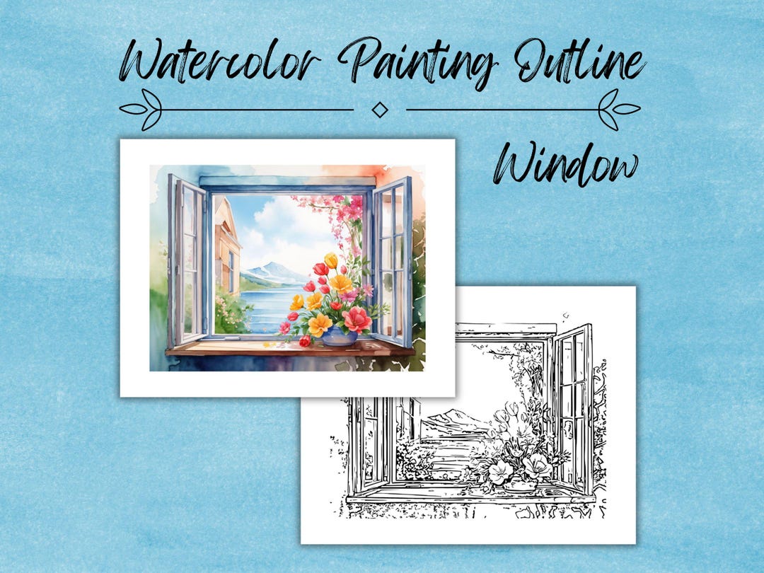 Window Outline Drawing, Template for Painting or Coloring, Digital ...