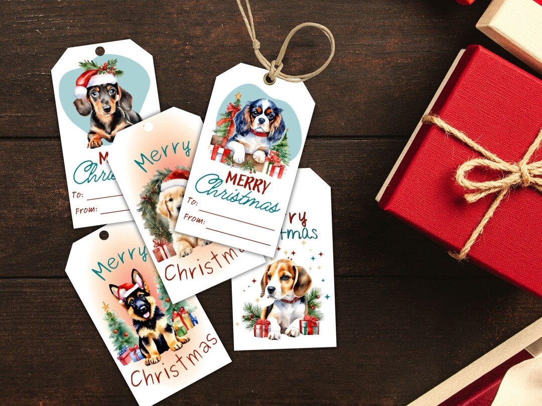 Printable Merry Christmas Puppy Dog Gift Tags - Etsy