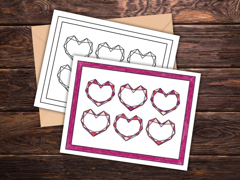 Valentine's Day Coloring Card Printable Bundle, Color Your Own Gem ...