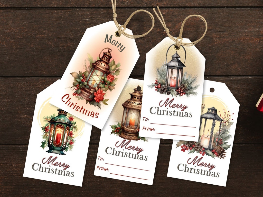Printable Merry Christmas Lantern Gift Tags - Etsy