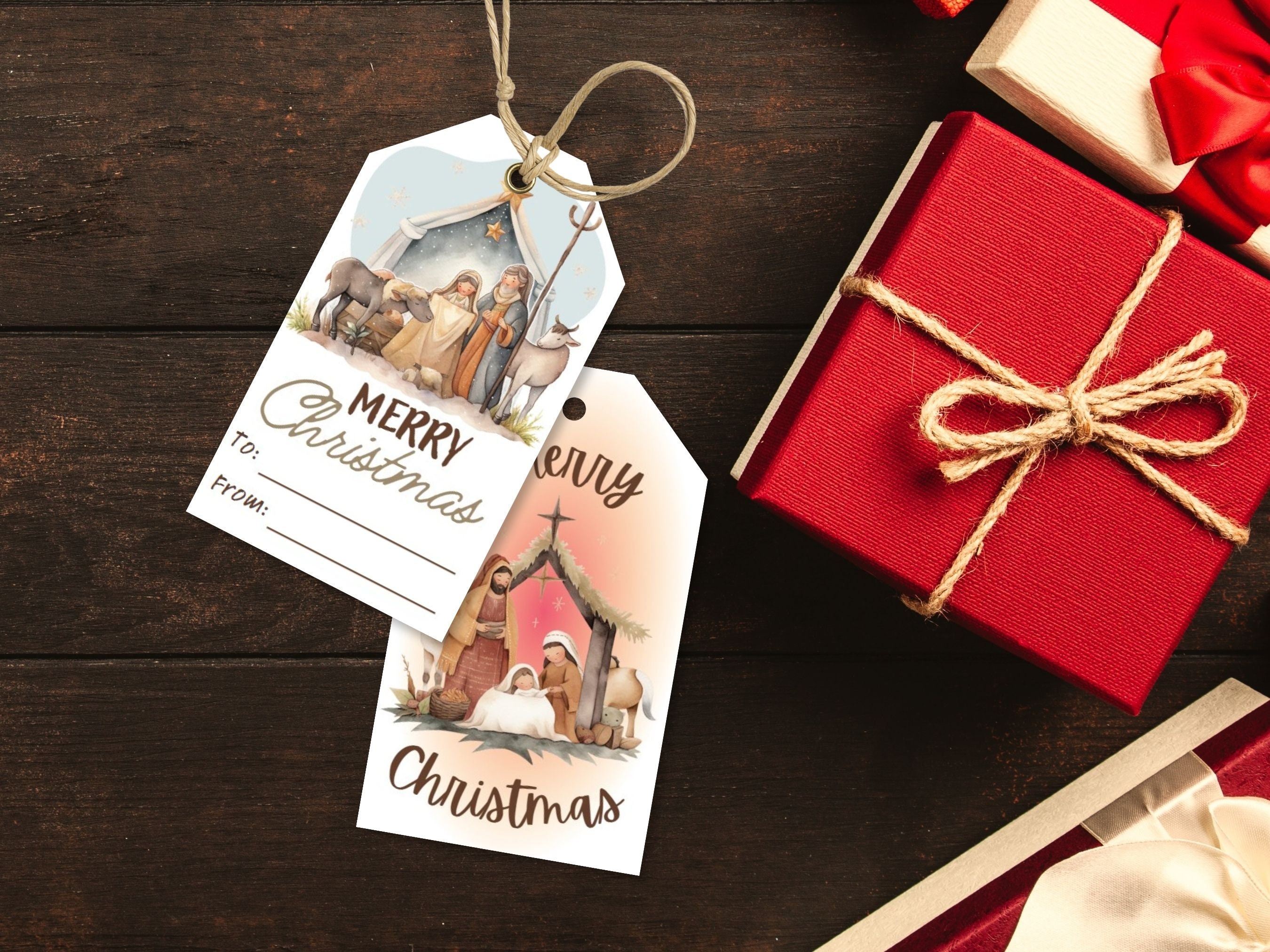 Merry Christmas Nativity Printable Gift Tag, Baby Jesus and Manger ...