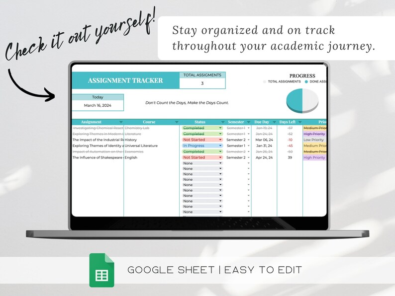 Assignment Tracker | Student Exam Planner | Semester Yearly Journal ...