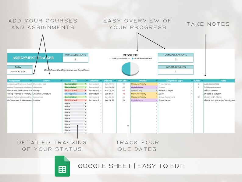 Assignment Tracker | Student Exam Planner | Semester Yearly Journal ...
