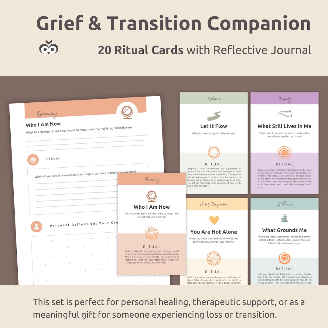 Grief Relief Toolkit - 20 Printable Cards With Reflective Journal for ...