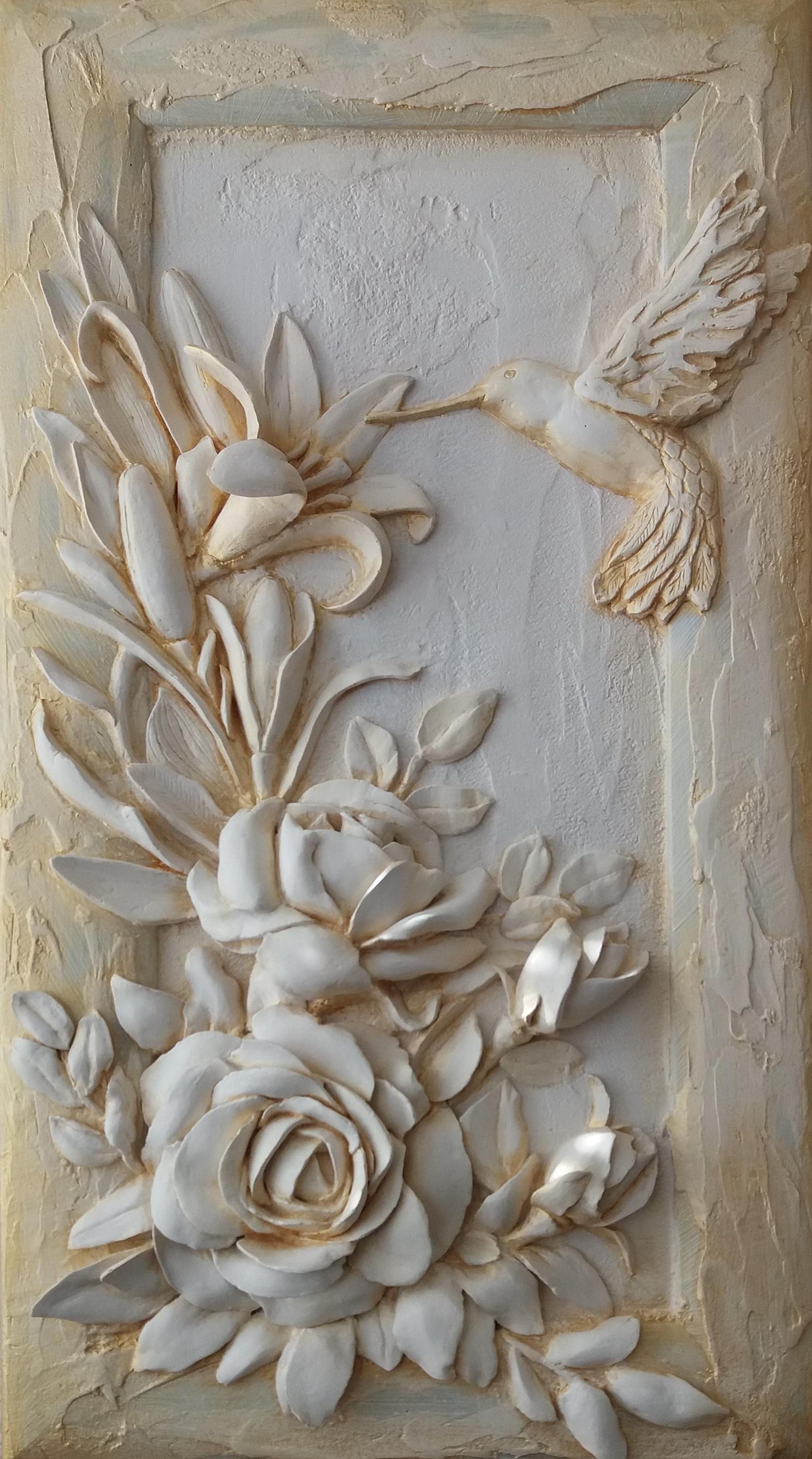 Plaster Painting Bird and Lily, 3d Flower Wall Art, 3d Rose Artwork ...