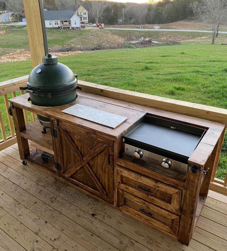 Custom Outdoor Kitchen Island, BBQ Grill Station, Butcher Block Top - Etsy