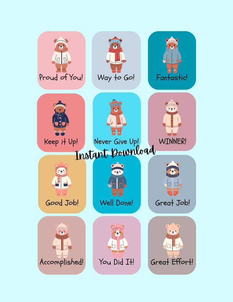 Printable Stickers for Kids Inspirational Motivational Stickers Reward ...